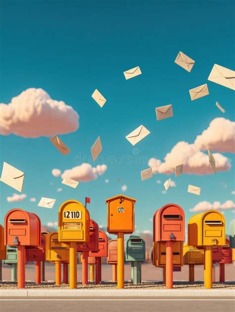 Colorful Animated Mailboxes Display Letters Soaring In The Air Under A