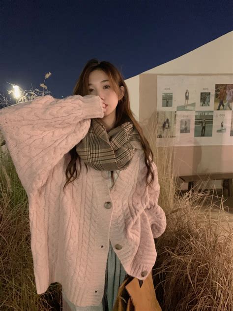 베이비 핑크 브이넥 루즈 오버핏 트위스트 니트 스웨터 카디건