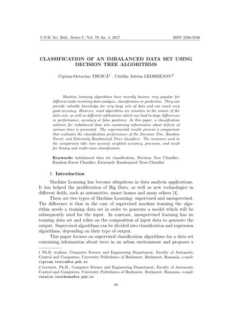 Pdf Classication Of An Imbalanced Data Set Using Decision Tree Algorithms