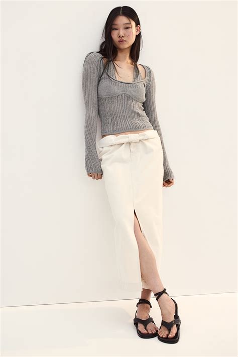 Double Layered Ladder Stitch Look Top Grey Ladies Handm Gb