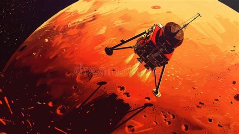 A Detailed Illustration Captures A Spacecraft Descending Onto The Rocky