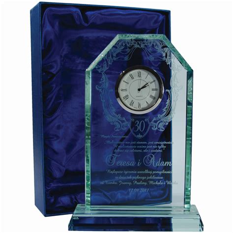 Grawerowana Szklana Statuetka Z Zegarem JUBILEUSZ 6989157301