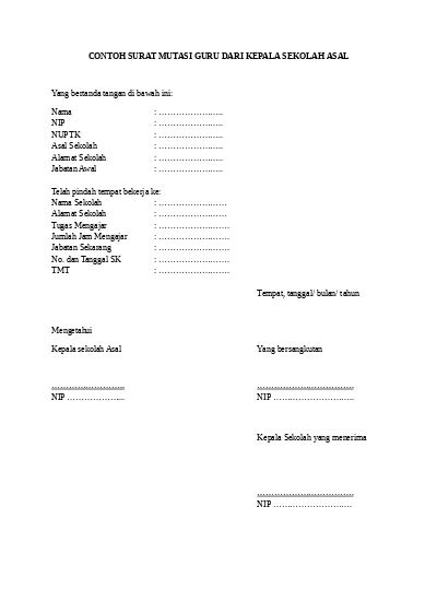 Surat Permohonan Mutasi Guru 56 Koleksi Gambar