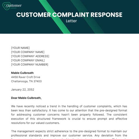 Customer Complaint Response Letter Template Edit Online And Download