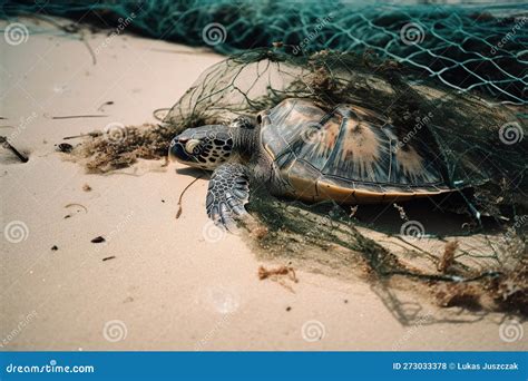 Turtle Trapped In Plastic Garbage Lying On The Beach The Concept Of An