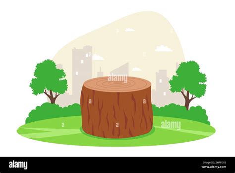 Stump From A Tree In The Forest Chop Wood Flat Vector Illustration