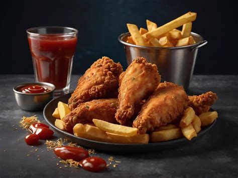 A Plate Of Fried Chicken Fries And Ketchup Premium Ai Generated Image