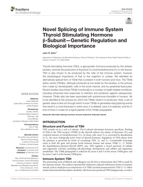 PDF Novel Splicing of Immune System Thyroid Stimulating Hormone β