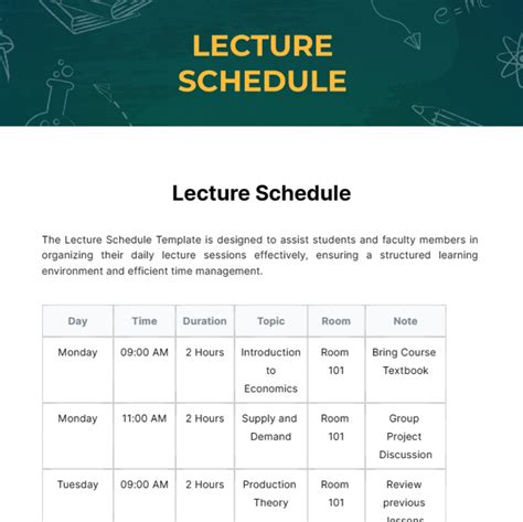 Lecture Schedule Template Edit Online And Download Example