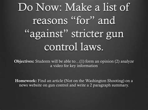 Ppt Do Now Make A List Of Reasons “for” And “against” Stricter Gun