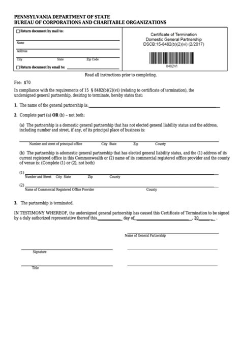 Fillable Form Dscb 15 8482 B 2 Vi Certificate Of Termination