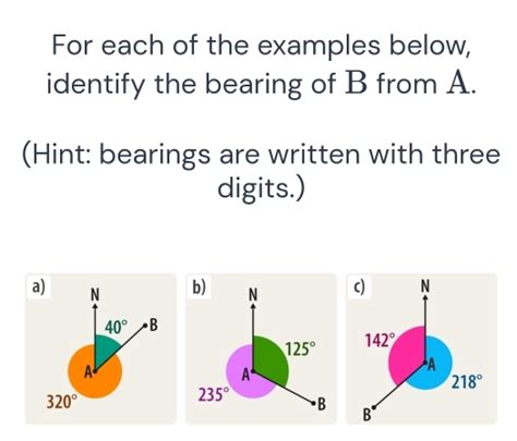 Solved For Each Of The Examples Below Identify The Bearing Of B From