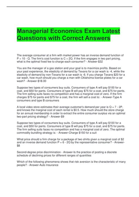 Managerial Economics Exam Latest Questions With Correct Answers Managerial Economics Stuvia Us