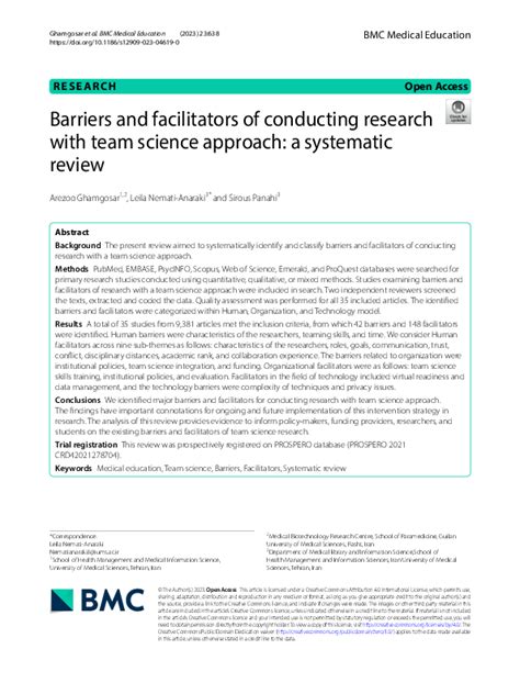 Pdf Barriers And Facilitators Of Conducting Research With Team