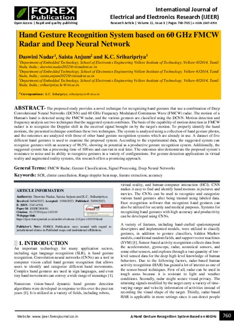 Pdf Hand Gesture Recognition System Based On 60 Ghz Fmcw Radar And Deep Neural Network Forex