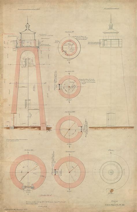 Cove Point Lighthouse Maryland Drawing And Plan Of The Lighthouse As