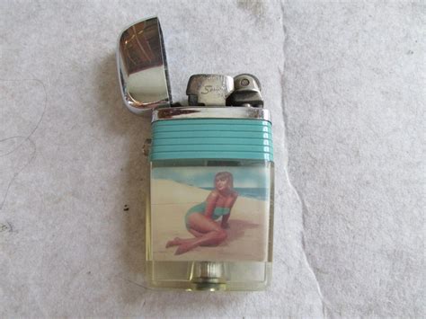 Vintage Scripto Lighter Bikini Girl Bathing Beauty Green Coil