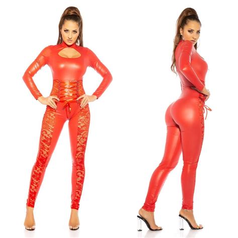 Comprar Mono Sexy Con Encaje Rojo Monos En Cuero Vinilo Y Latex