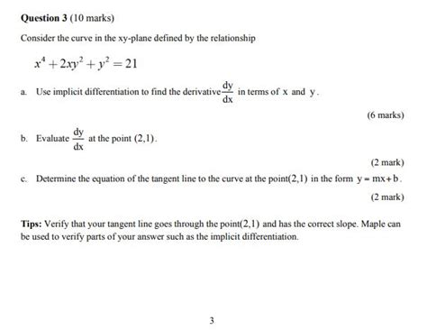 Solved Question 3 10 Marks Consider The Curve In The