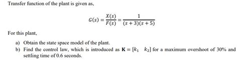 For This Plant A Obtain The State Space Model Of