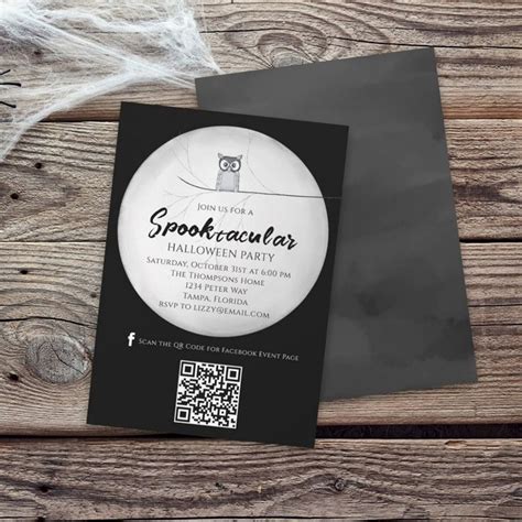 Halloween Spooktacular Owl Qr Code Social Media Invitation Zazzle