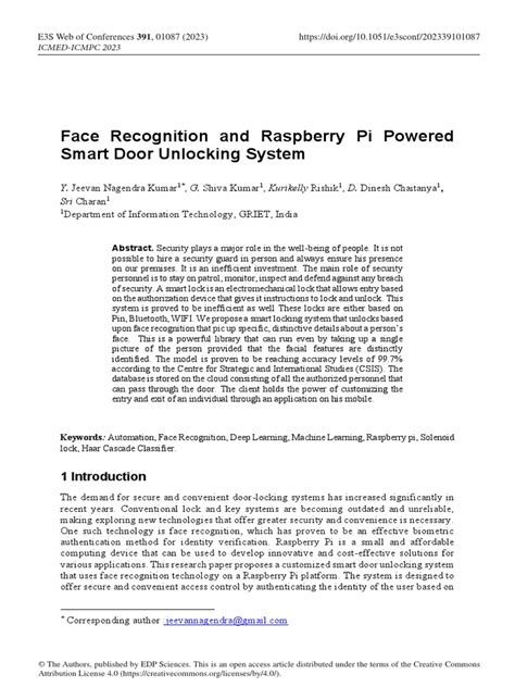 Face Recognition And Raspberry Pi Powered Smart Do Pdf