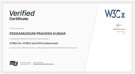 completed html5 0x course by w3cx pm praveen kumar posted on the