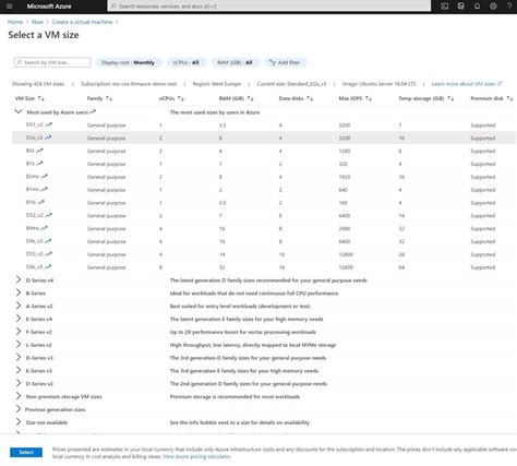 如何按 Azure 区域查看可用 Vm 大小（sku） 系统极客