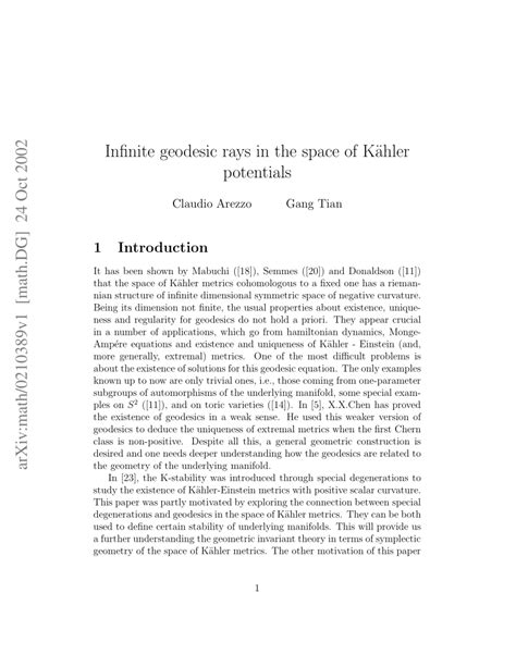 Pdf Infinite Geodesic Rays In The Space Of Kahler Potentials
