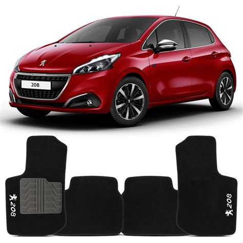 Tapete Peugeot 208 2013 a 2020 Bordado Carpete Preto Jogo 4 Peças no