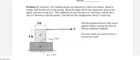 Solved Section Problem 2 20 Points Two Uniform Blocks Chegg Com