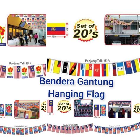 Set Malaysia Flagline Hibiscus Bunga Raya Negeri Negeri Bendera Gantung