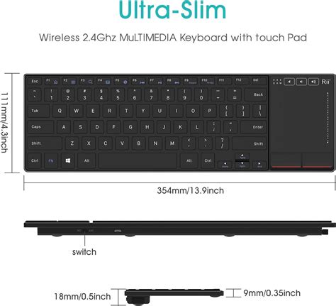 Rii K22 Clavier sans fil pour Windows Ultra fin et silencieux avec pavé