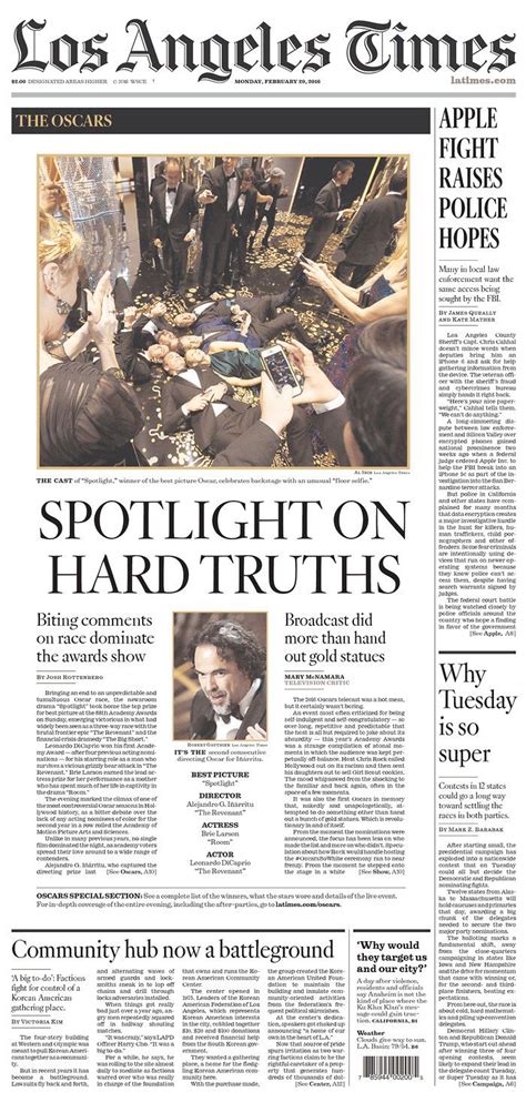 Los Angeles Times Todays Front Pages Newseum Newspaper Design