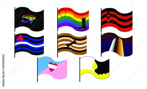 Set Of Vector Illustrations With Various Of Waving Pride Flags On White
