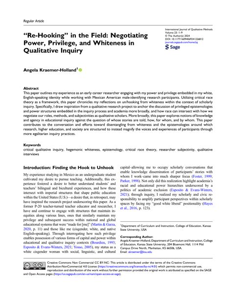Pdf “re Hooking” In The Field Negotiating Power Privilege And Whiteness In Qualitative Inquiry