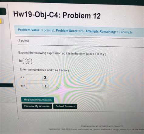 Solved Hw19 Obj C4 Problem 12 Problem Value 1 Points