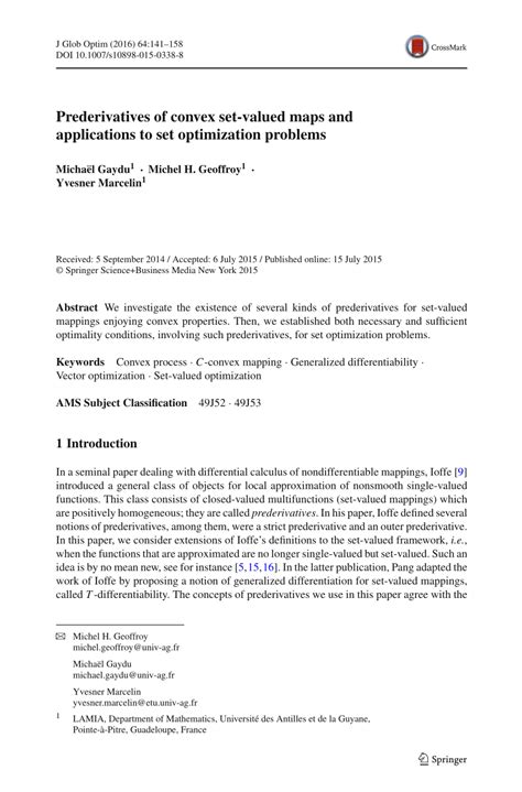 Pdf Prederivatives Of Convex Set Valued Maps And Applications To Set