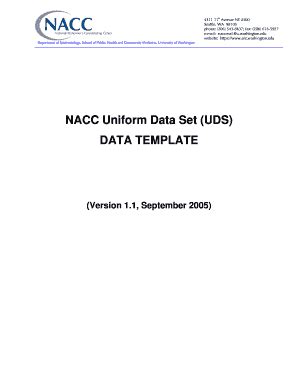 Fillable Online Alz Washington NACC Uniform Data Set UDS DATA TEMPLATE Alz Washington Fax