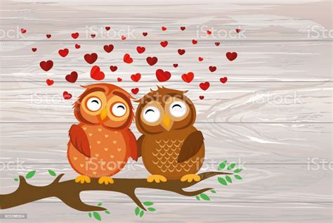 에 앉아 귀여운 Owlet의 쌍입니다 그들 주위 사랑 마음에 올빼미입니다 발렌타인의 날에 대 한 인사말 카드입니다 나무 배경
