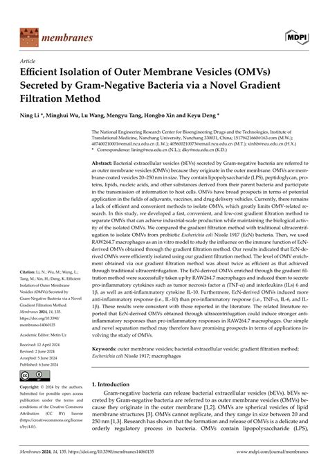 Pdf Efficient Isolation Of Outer Membrane Vesicles Omvs Secreted By Gram Negative Bacteria