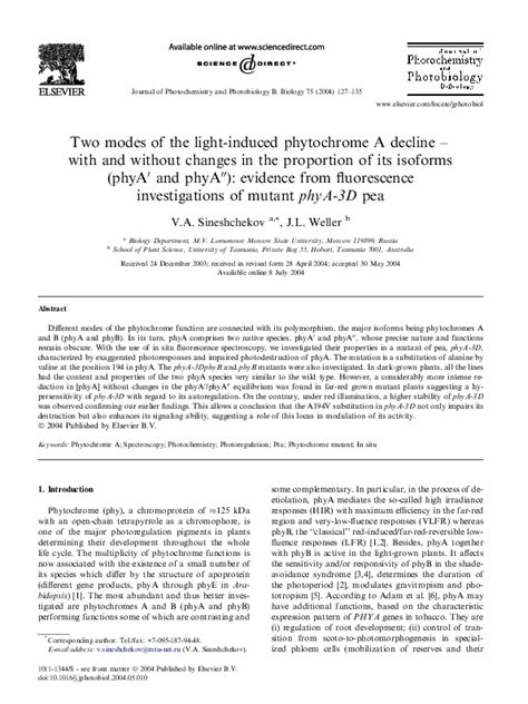 Pdf Phytochrome A Decline In Pea Mutants