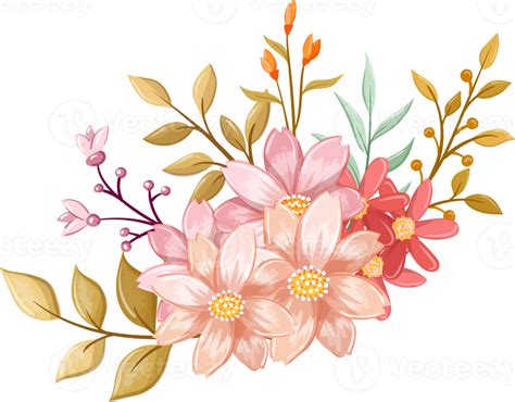 Pink Orange Flower Arrangement With Watercolor Style 15737196 Png