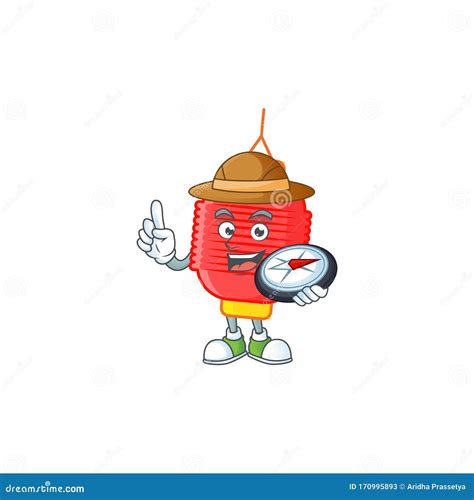 Chinese Lantern Stylized Explorer Having A Compass Stock Vector