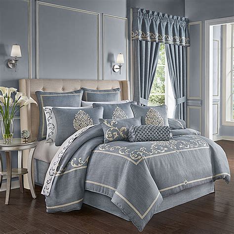 Queen Street Augusta 4 Pc Damask Scroll Comforter Set Color Blue