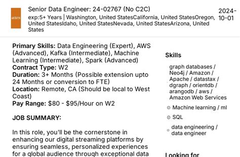 Senior Data Engineer 24 02767 No C2c Vandy Gupta