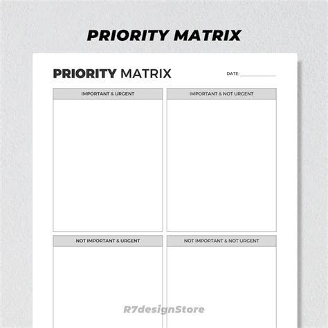 Priority Matrix Printable Decision Matrix Daily Productivity Planner Task Organizer Urgent