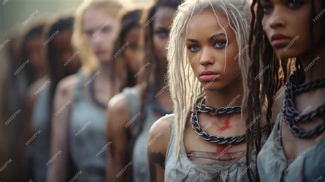 Premium Ai Image Beautiful Girls Hostages Captives Slaves In Shackles