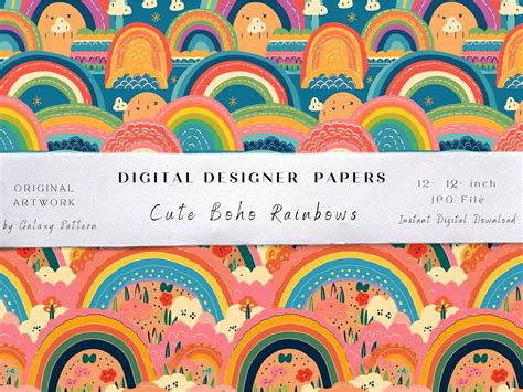 Boho Rainbow Digital Paper Pack Set Of 10 Seamless Craft Papers For