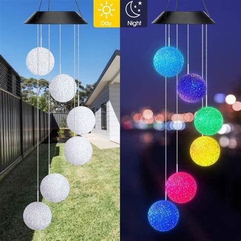 Lampe de jardin Carillon éolien solaire à couleur changeante boule de cristal colibri lampe
